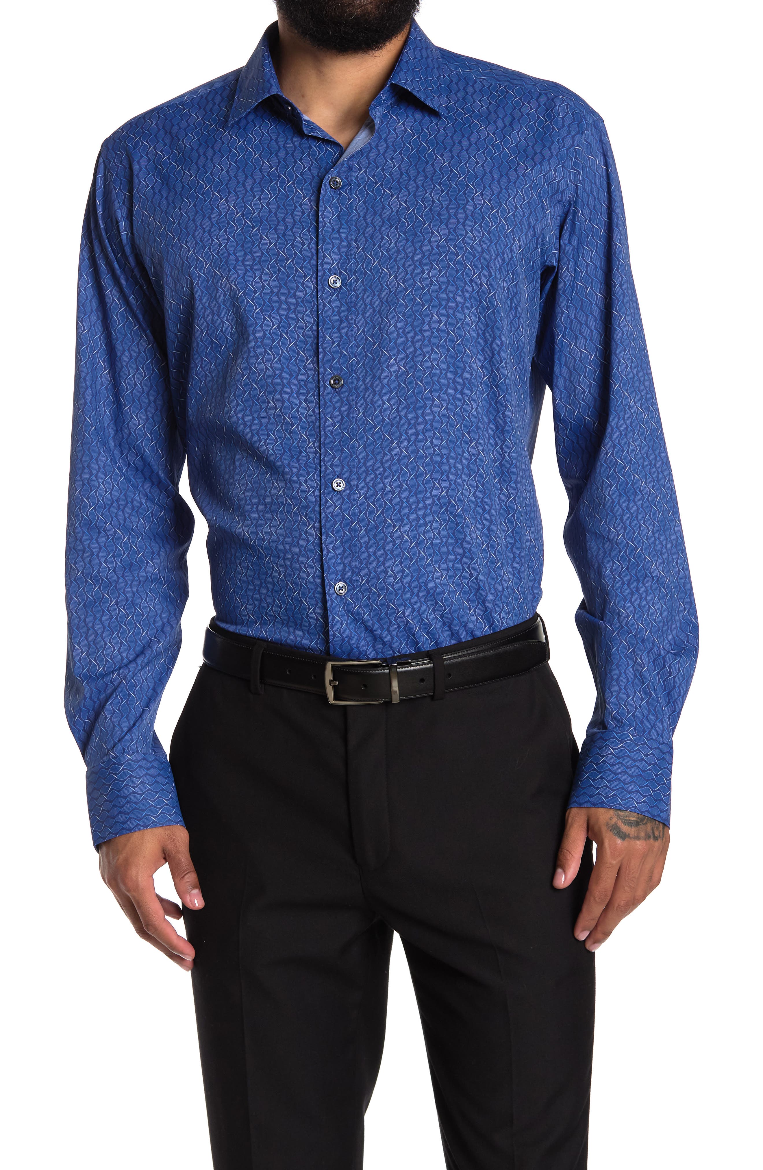 Bugatchi Perform Wave Print Shaped Fit Dress Shirt | Nordstromrack