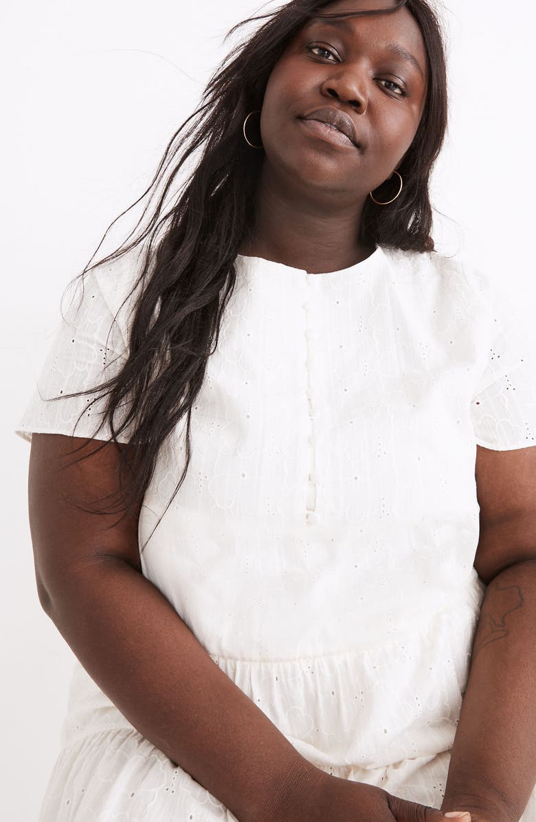 Madewell Embroidered Eyelet Button Front Tiered Dress | Nordstromrack