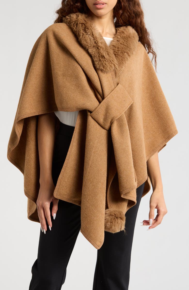Nanette Lepore Elegant Faux Fur Trim Ruana | Nordstromrack