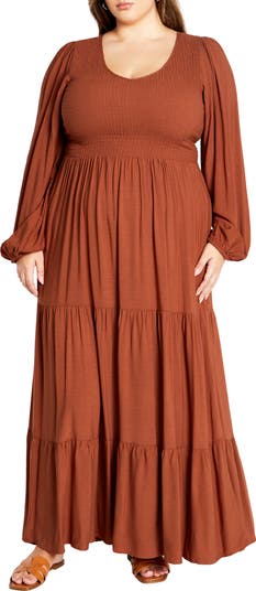 City Chic Jayden Smocked Bodice Long Sleeve Maxi Dress | Nordstrom