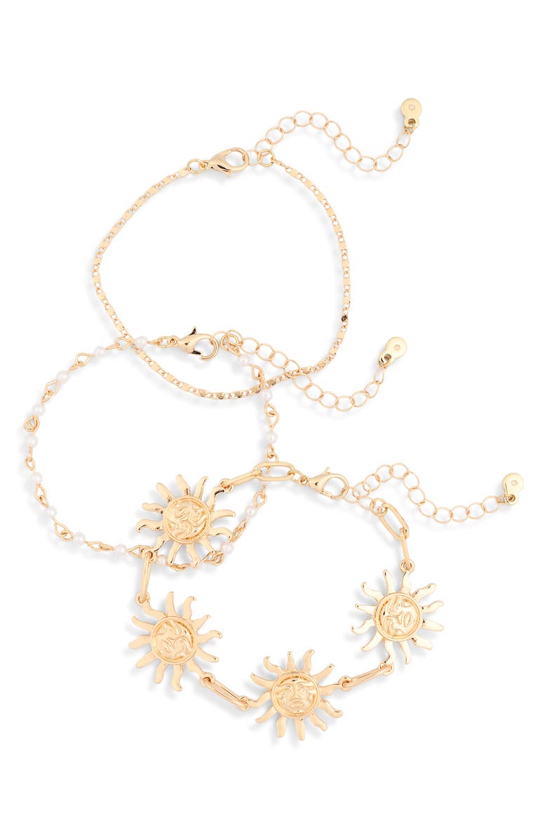 Loren Olivia Set of 3 Sun Charm, Faux Pearl & Mariner Chain Bracelets ...