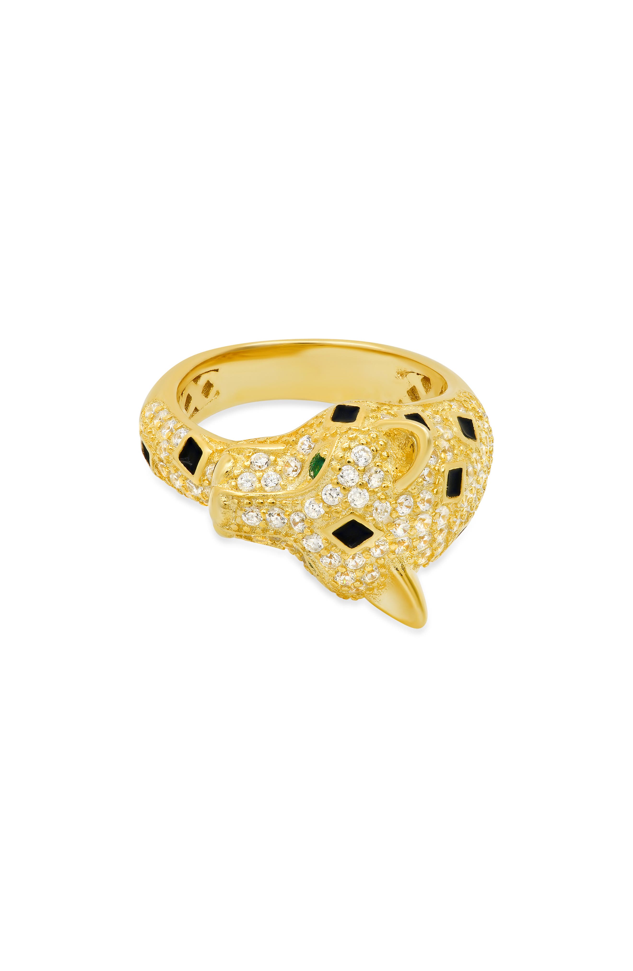 Queen Jewels 14K Gold Plated Sterling Silver CZ Pavé Panther Ring ...