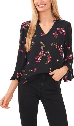 CeCe Floral Ruffle Cuff Blouse | Nordstrom