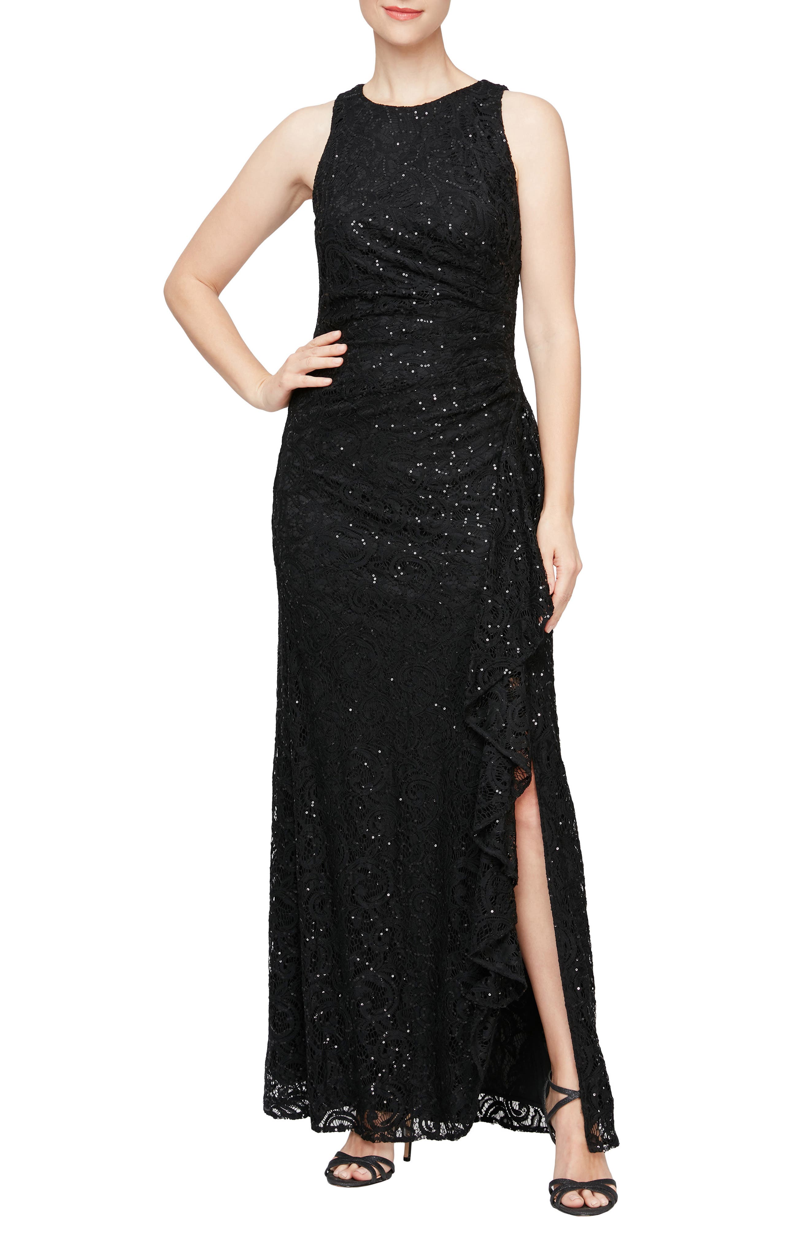 Alex Evenings Sequin Ruched Ruffle A-Line Gown | Nordstromrack