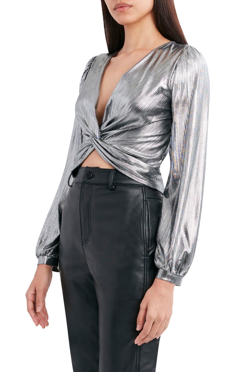 BCBGeneration Metallic Rib Twist Front Crop Top | Nordstromrack