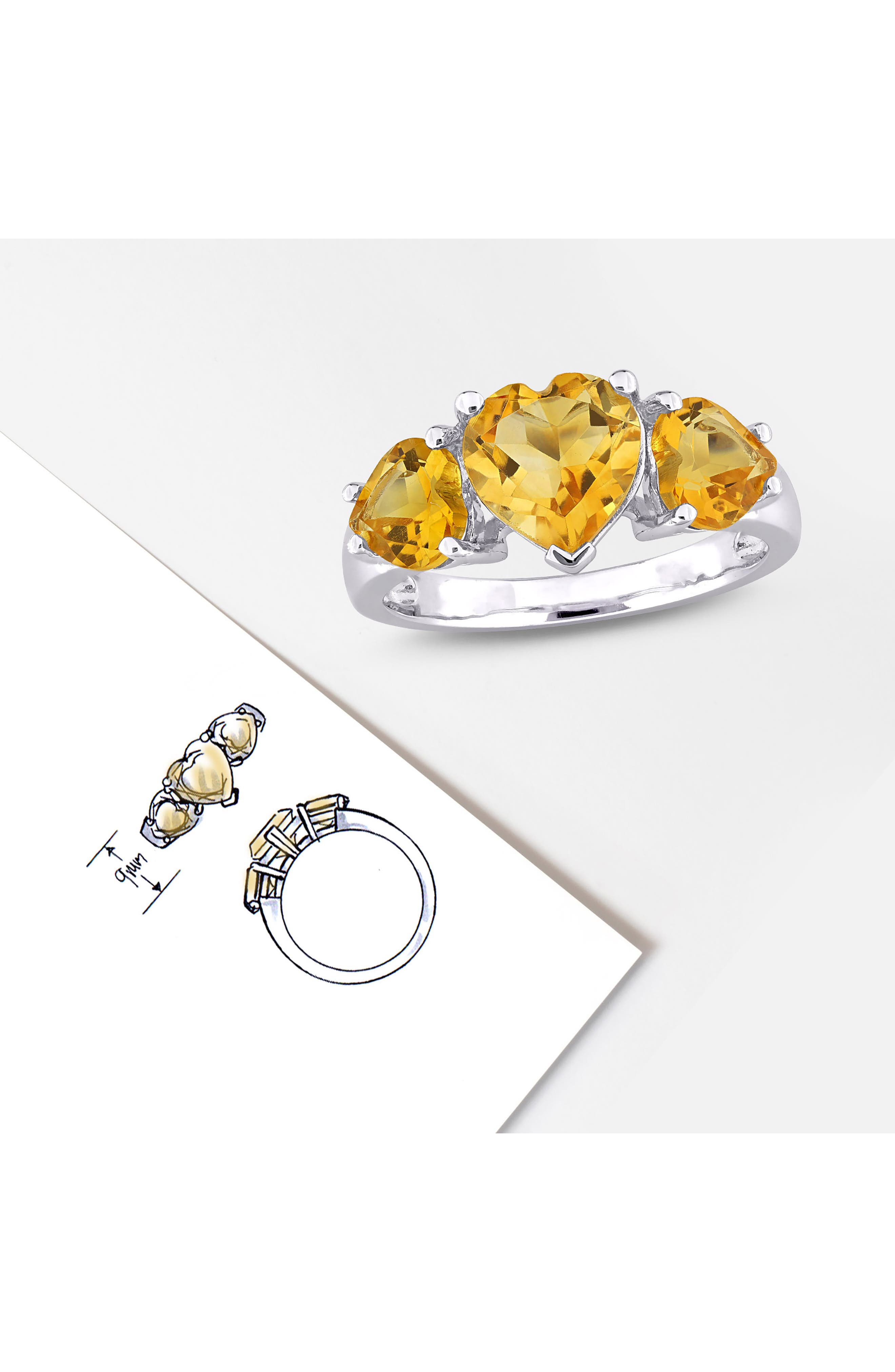 DELMAR Sterling Silver Heart-Shape Citrine 3-Stone Ring | Nordstromrack