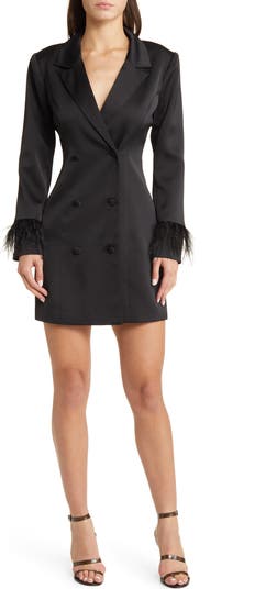 Adelyn Rae Feather Cuff Long Sleeve Blazer Minidress | Nordstrom