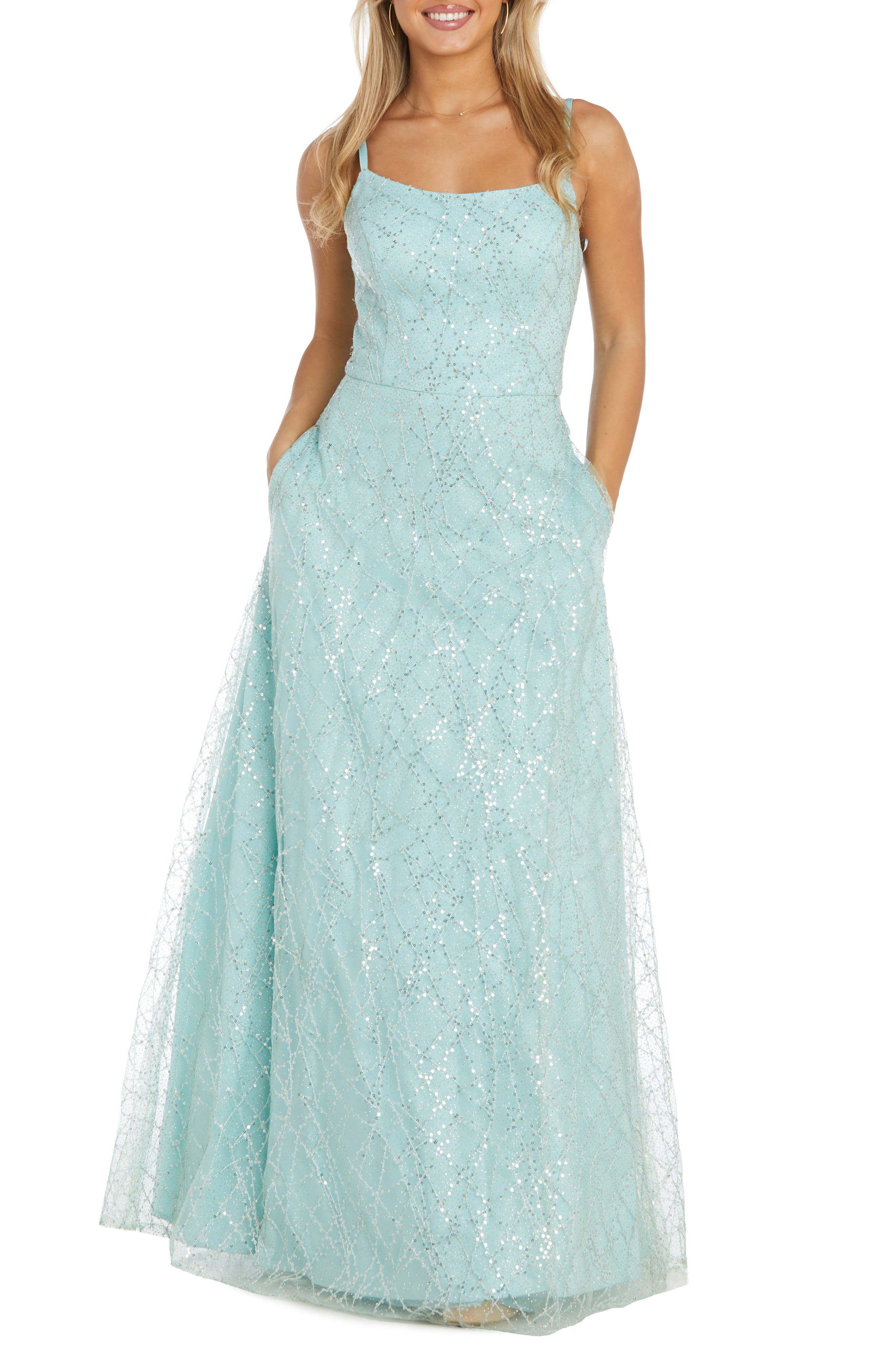 Morgan & Co. Square Neck Sequin A-Line Gown | Nordstromrack
