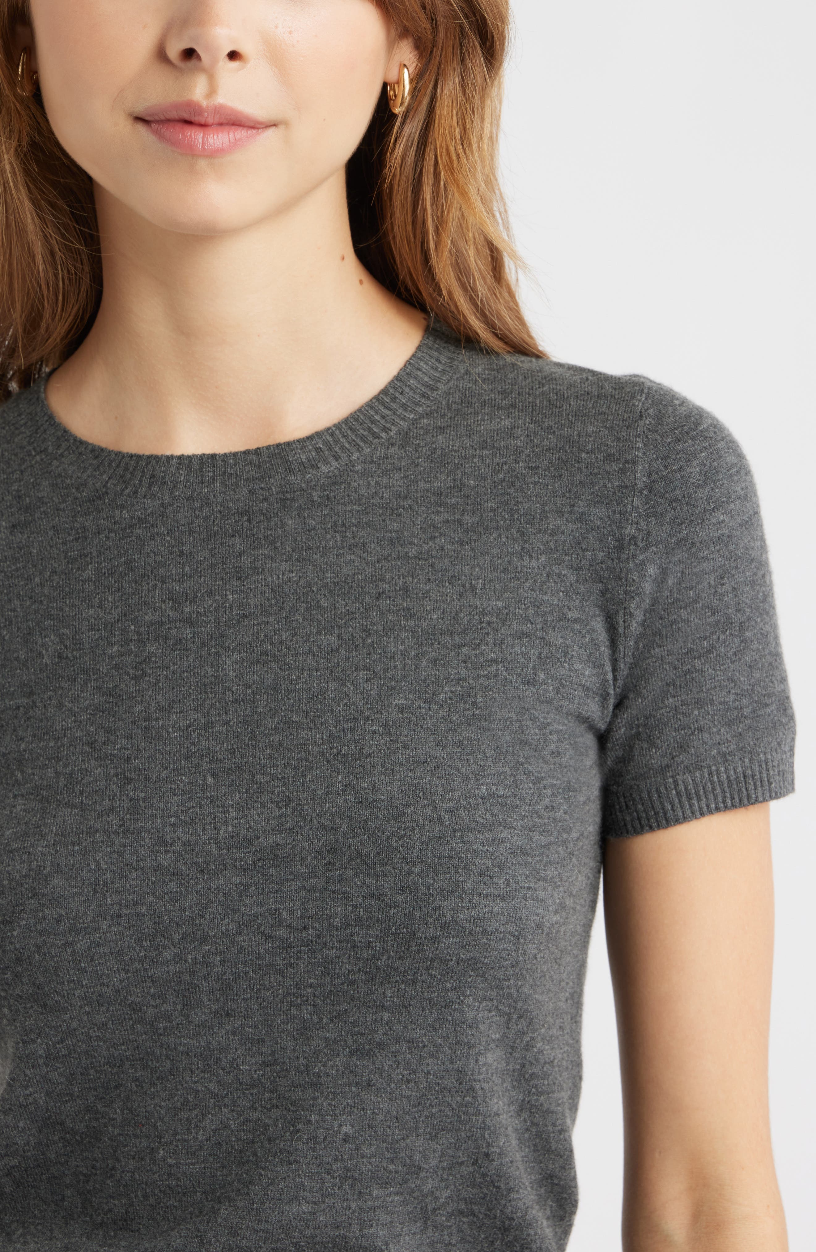 Open Edit Fitted Short Sleeve Sweater | Nordstrom