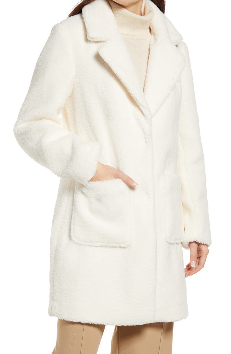 French Connection Notch Collar Faux Fur Teddy Coat | Nordstromrack