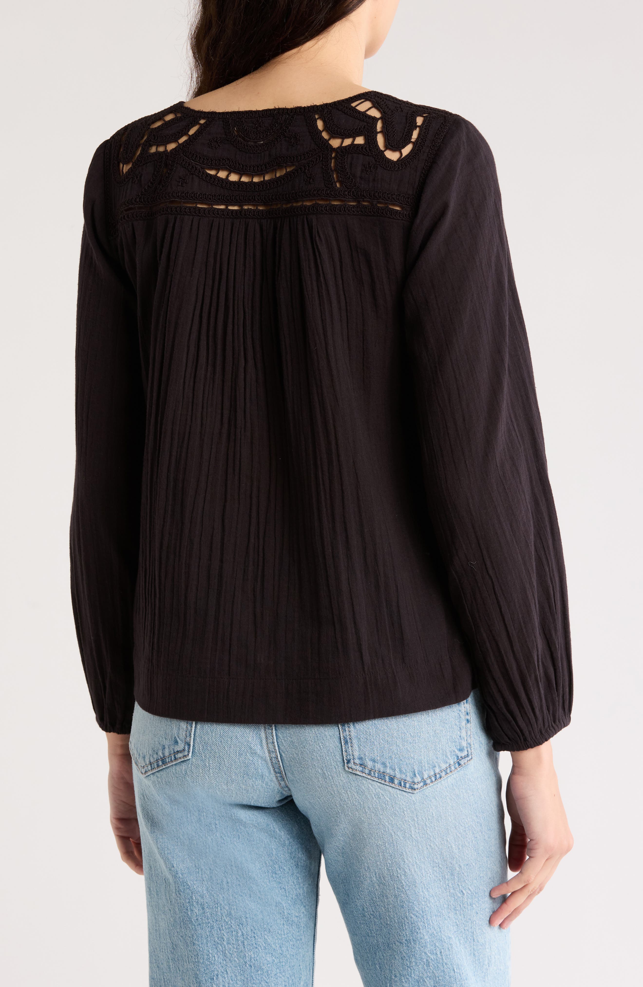 Lucky Brand Long Puff Sleeve Cutout Cotton Top | Nordstromrack