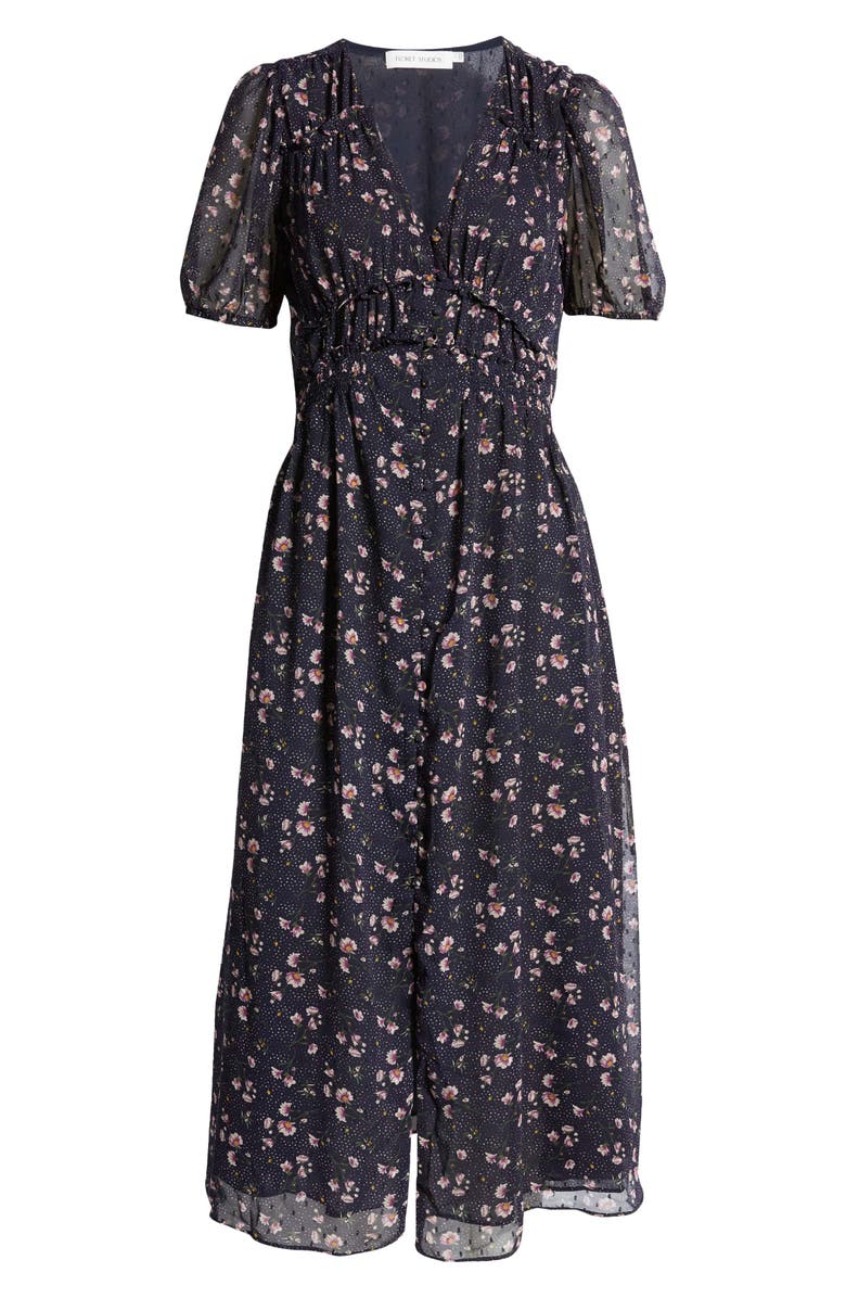 FLORET STUDIOS Floral Smocked Chiffon Midi Dress | Nordstromrack