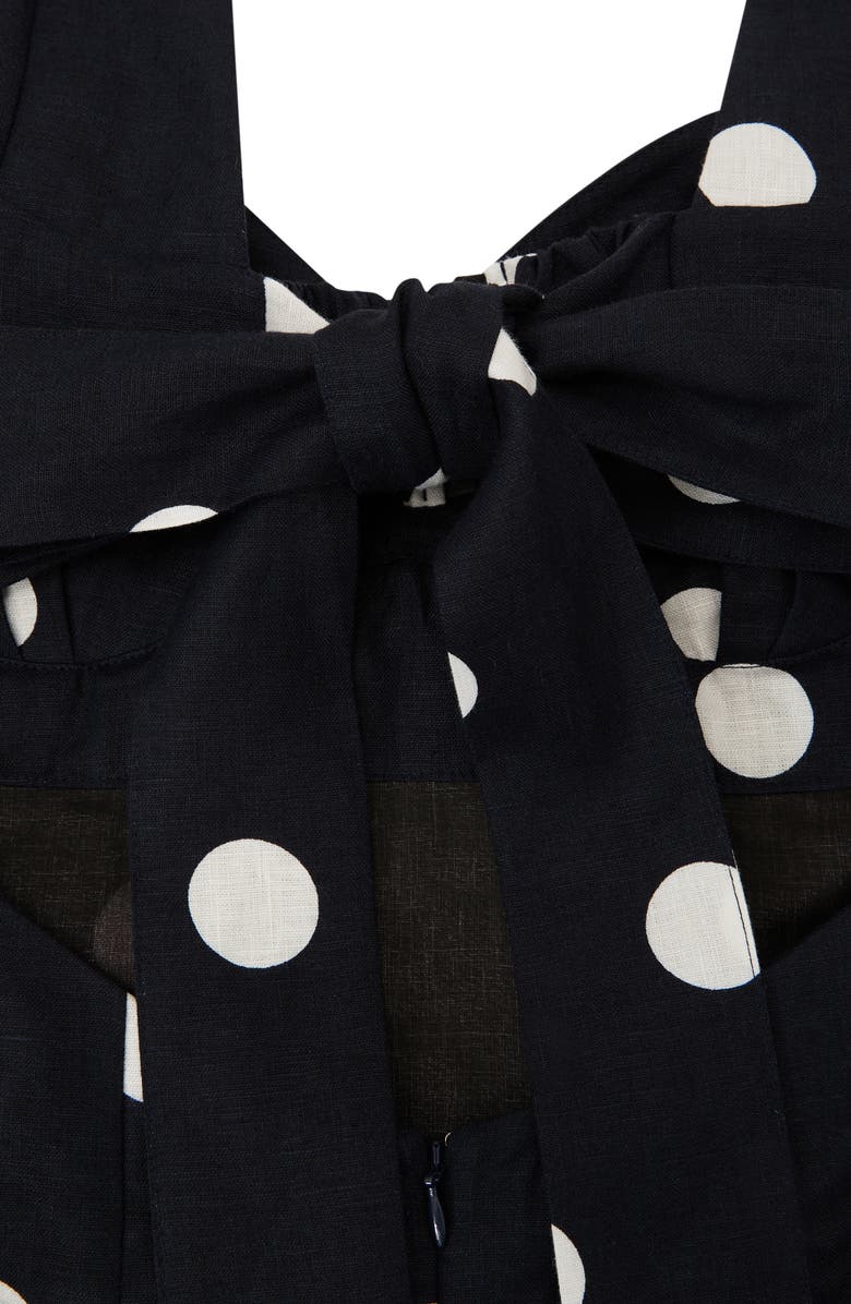 Reiss Astrid Polka Dot Puff Sleeve Open Back Linen Midi Dress | Nordstrom