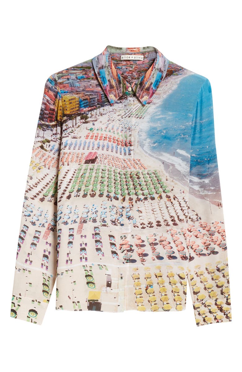 Alice + Olivia Willa Beach Print Silk Button-Up Shirt | Nordstromrack