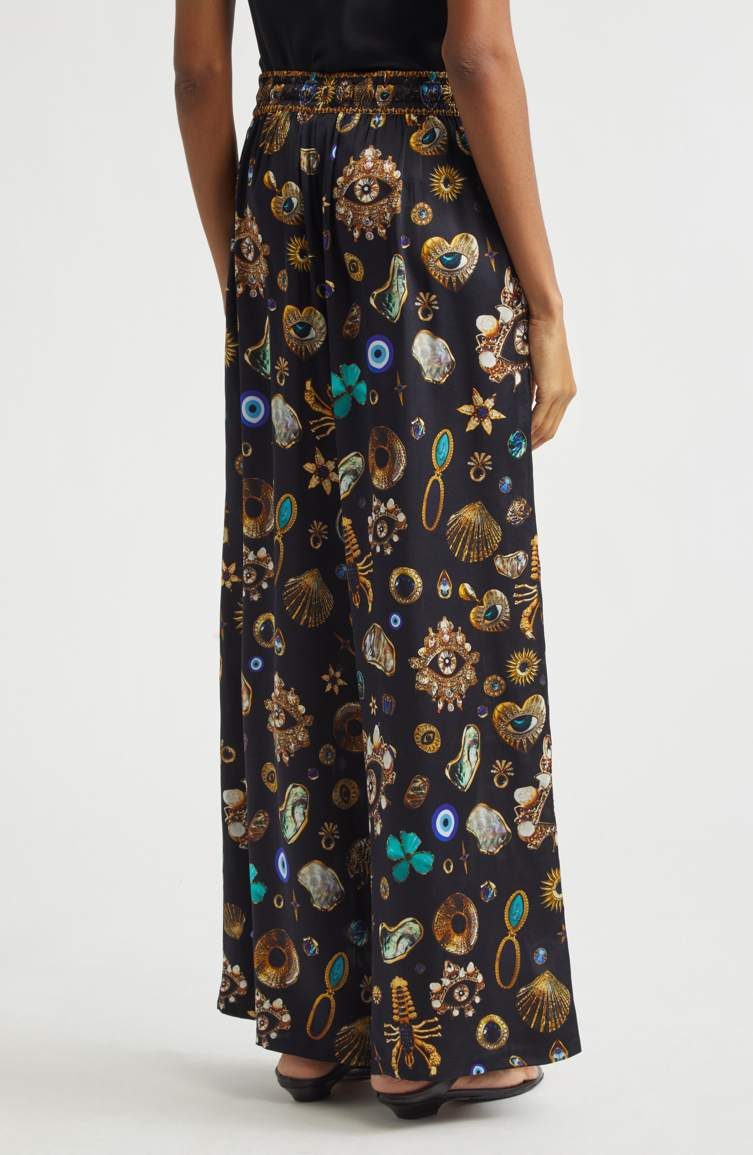 Camilla Amulets & Alchemy Print Wide Leg Silk Satin Pants | Nordstrom