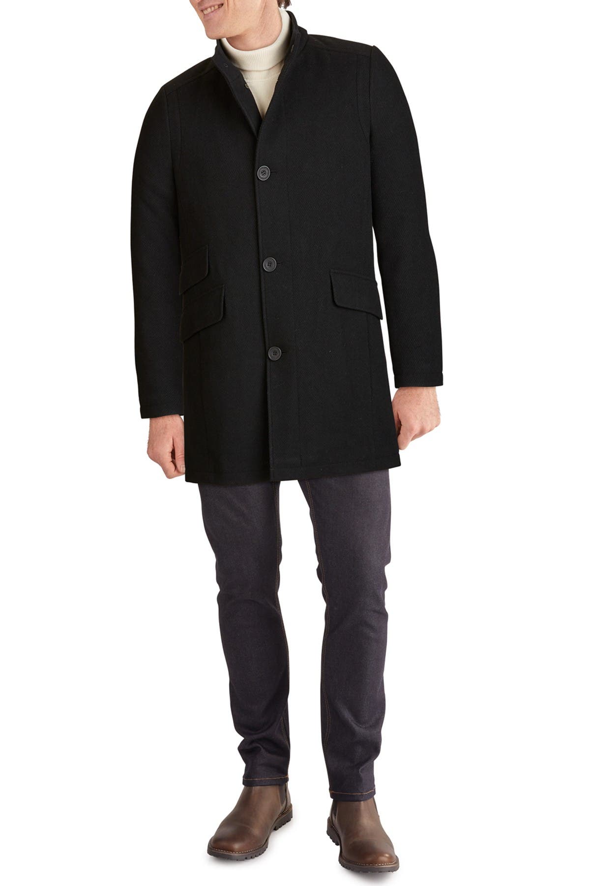 Kenneth Cole Zip Collar Button Front Twill Coat | Nordstromrack