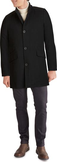 Kenneth Cole Zip Collar Button Front Twill Coat | Nordstromrack
