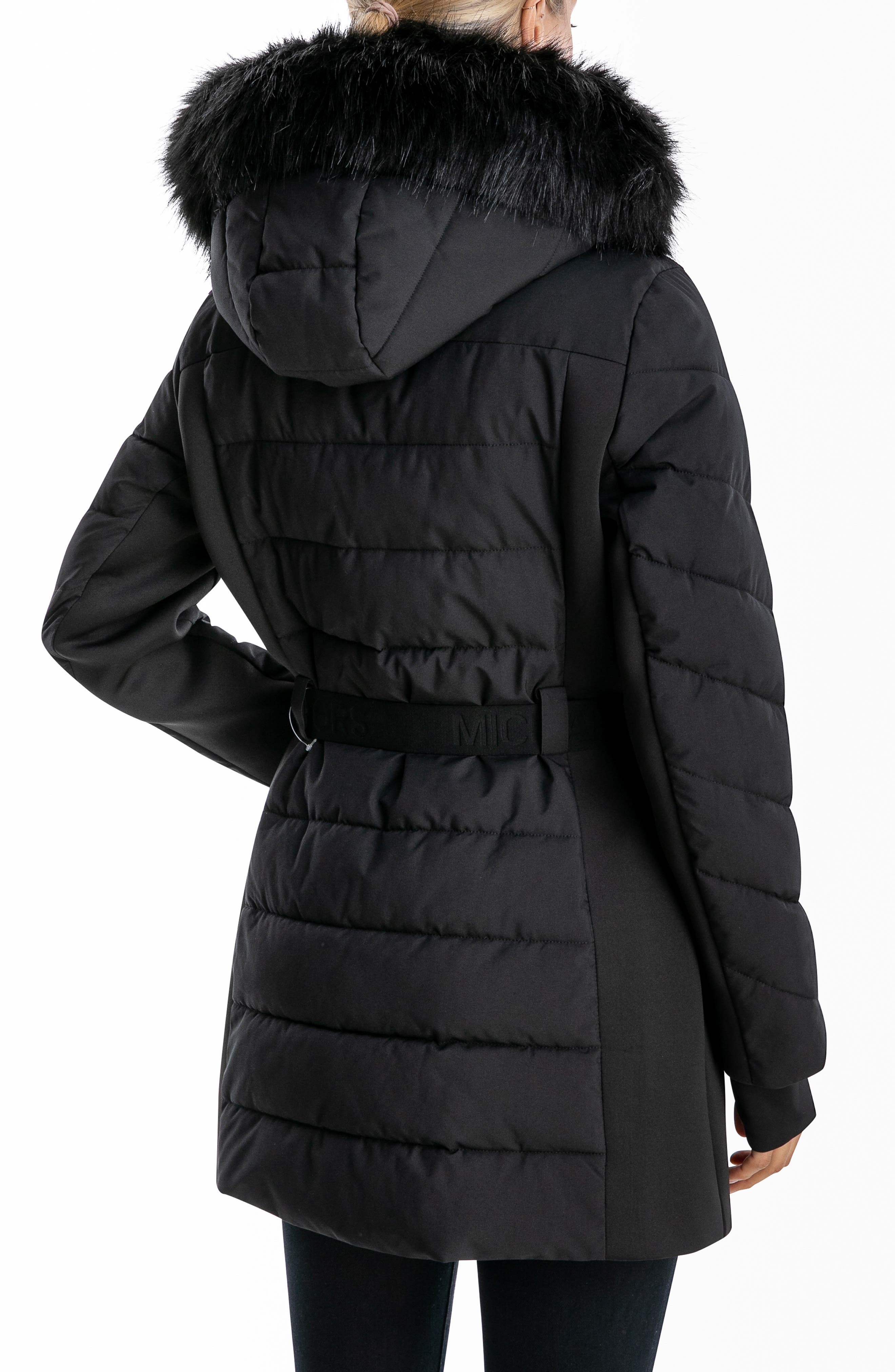 Michael Kors Faux Fur Hooded Belted Puffer Jacket | Nordstromrack
