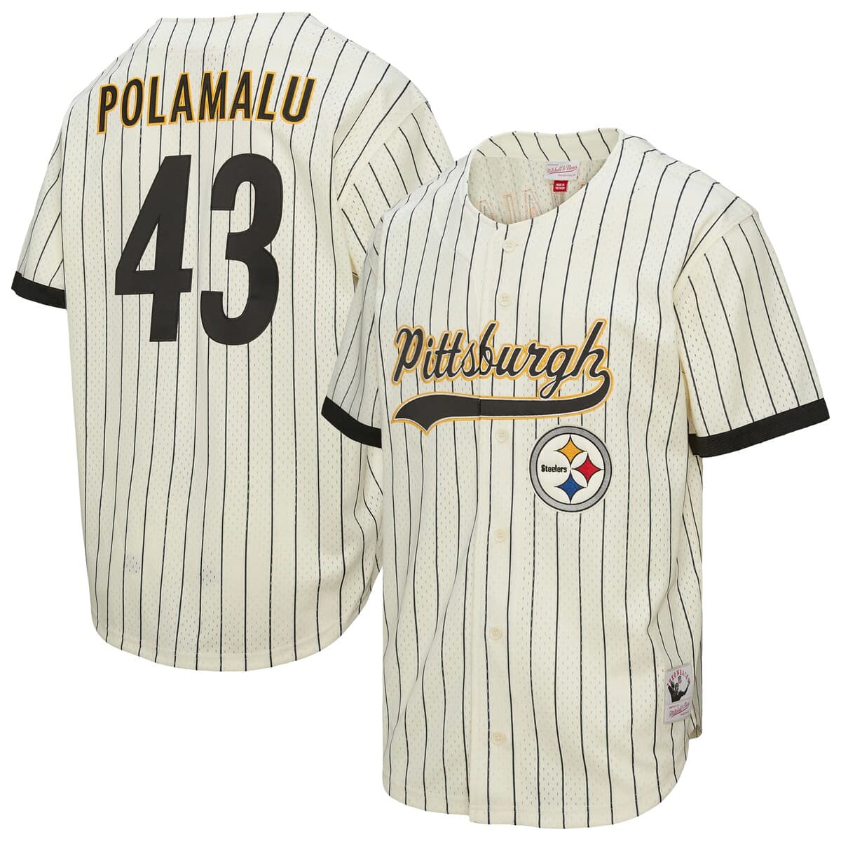 Mitchell & Ness Men's Mitchell & Ness Troy Polamalu Cream Pittsburgh ...