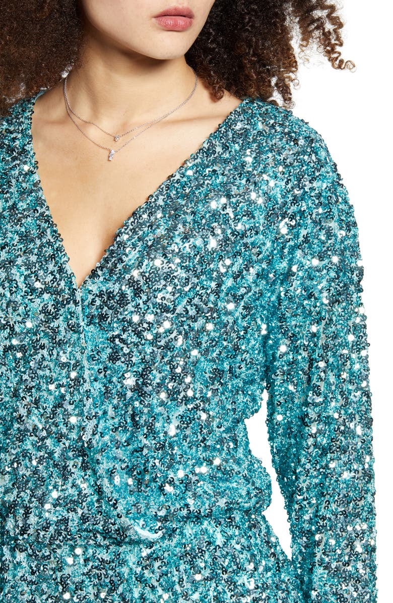 Endless Rose Sequin Long Sleeve Wrap Romper | Nordstromrack