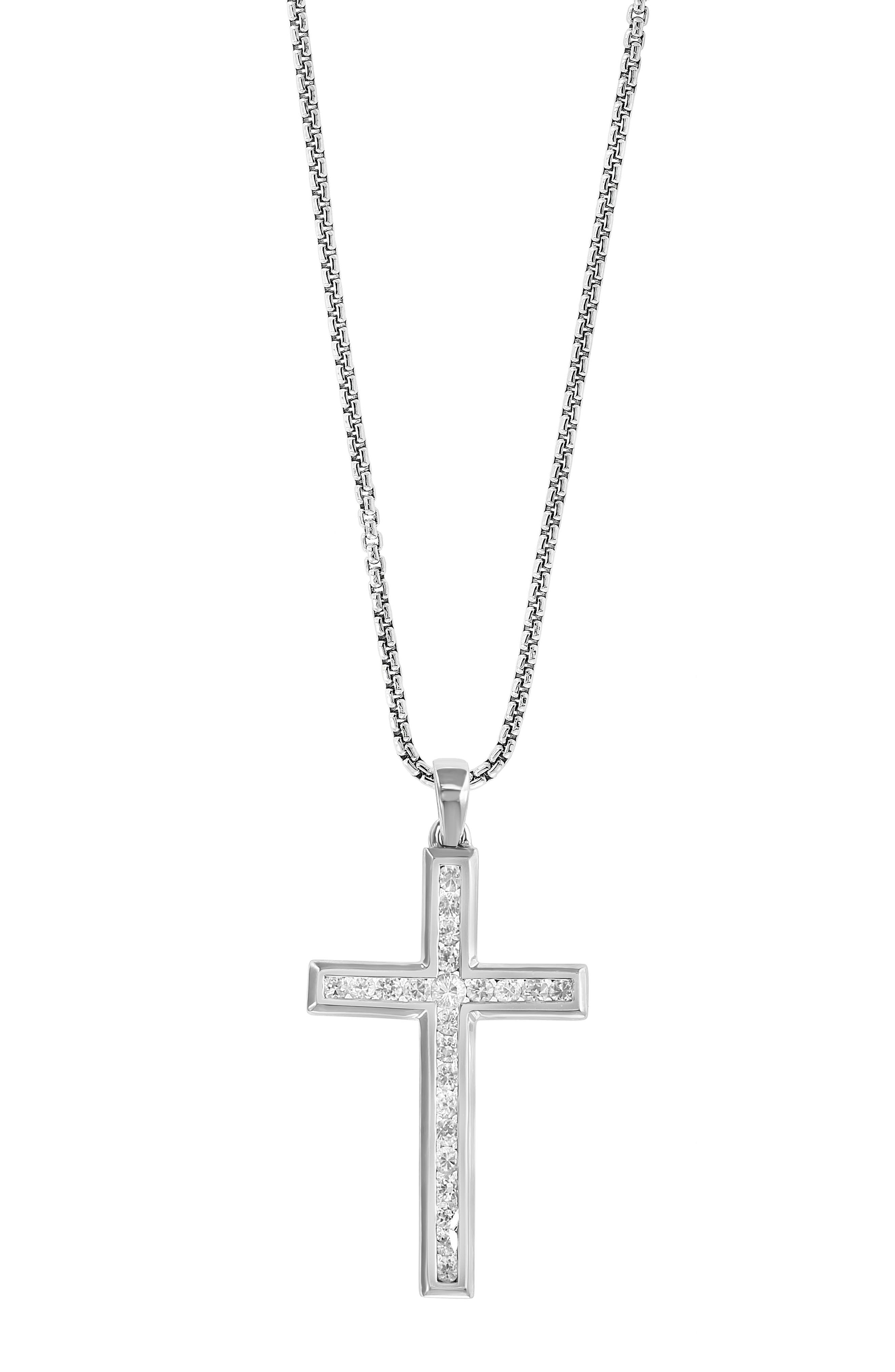 EFFY Sterling Silver White Sapphire Cross Pendant Necklace | Nordstromrack