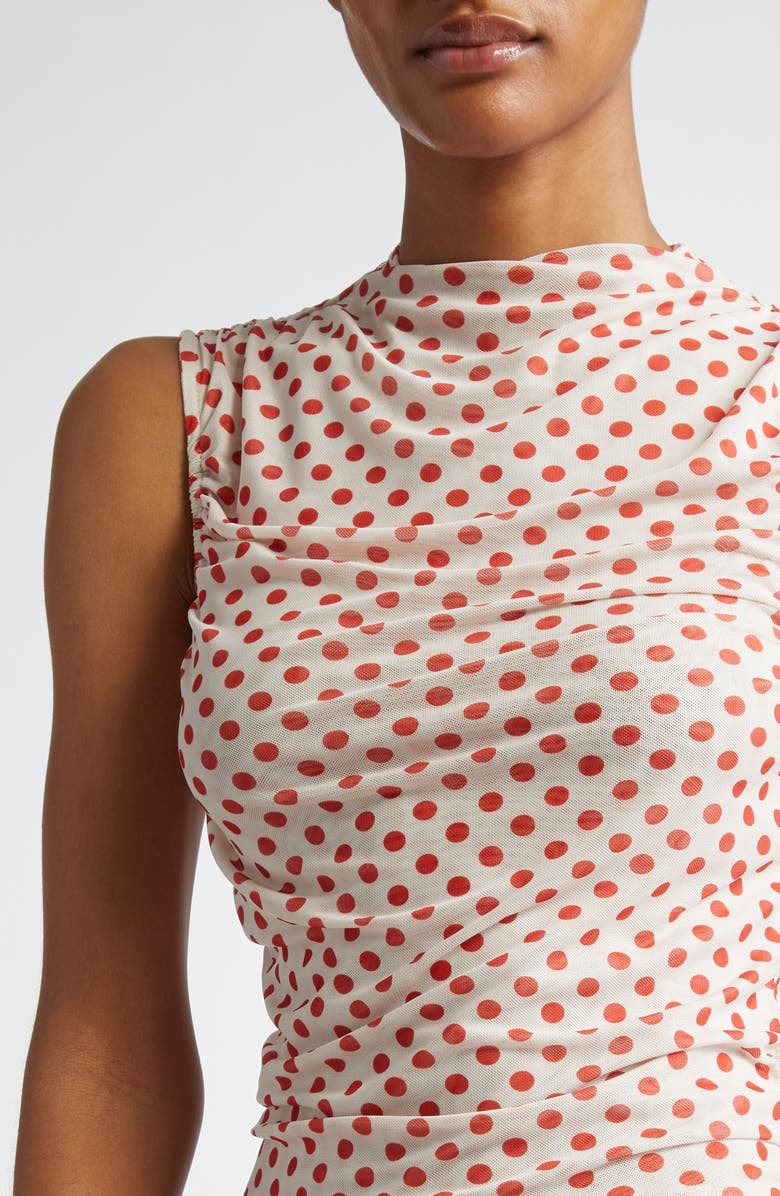 Miaou Cam Polka Dot Ruched Sheer Mesh Crop Top | Nordstromrack