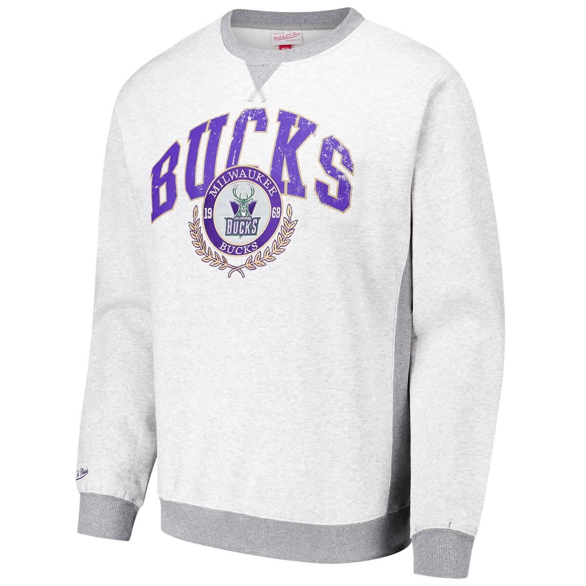 Men's Mitchell & Ness Heather Gray Milwaukee Bucks Vintage Logo ...