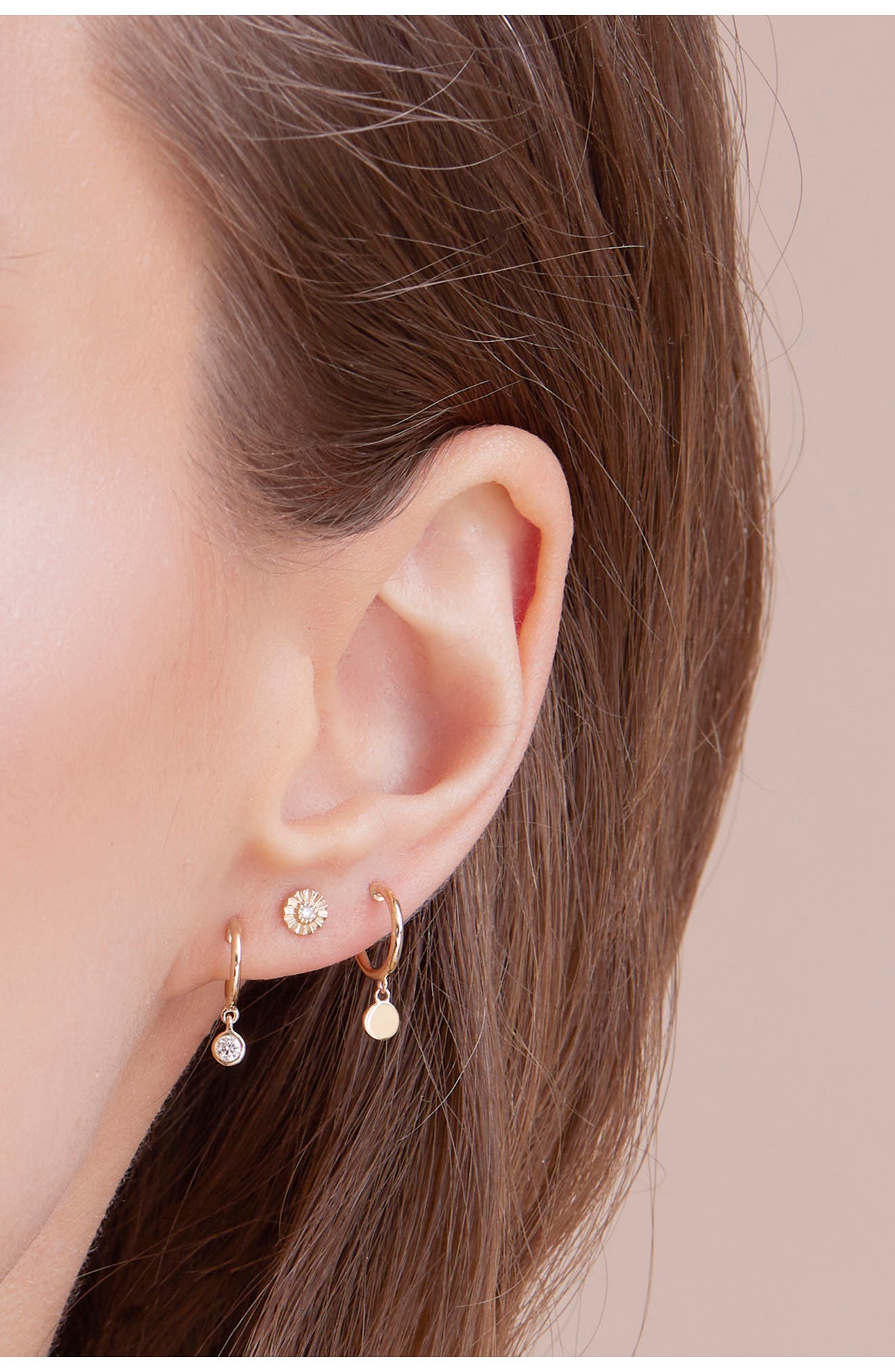 STERLING FOREVER FINE 14K Gold Hoop Earring with Bezel Diamond Drop - 0 ...