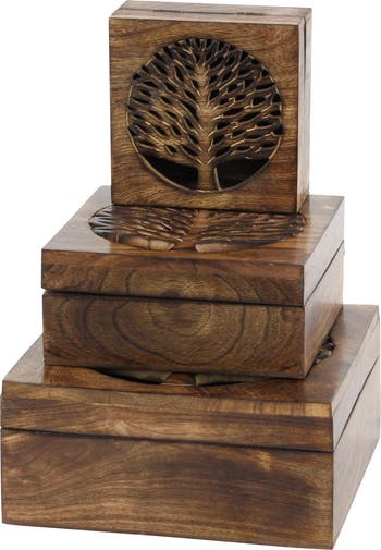 SONOMA SAGE HOME Handmade Wood Tree Set of 3 Storage Boxes | Nordstromrack