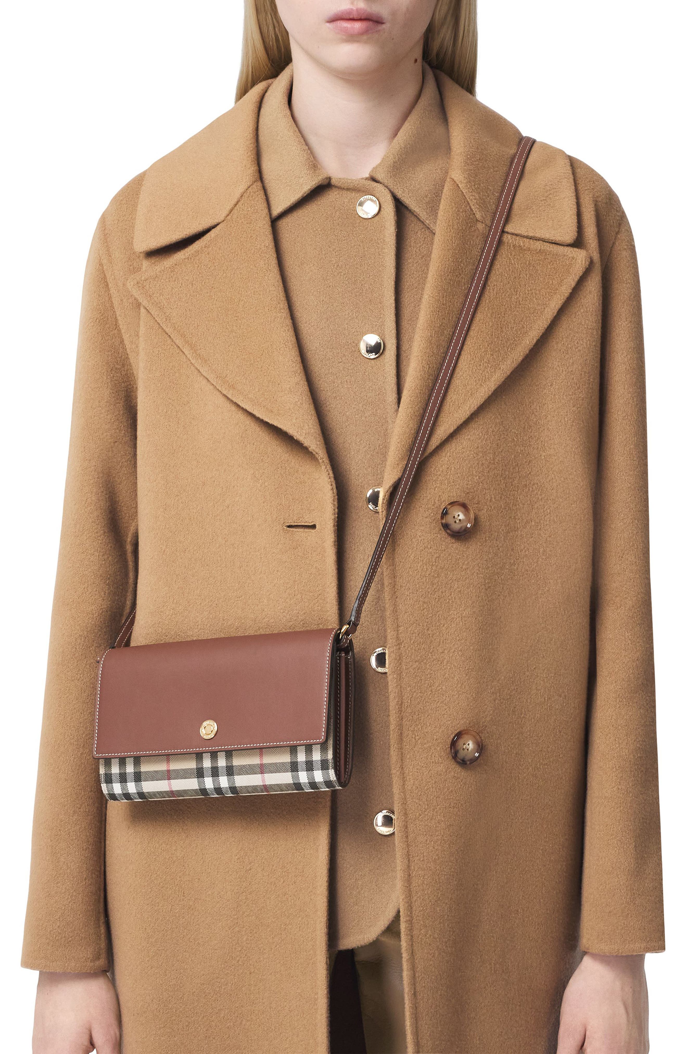 Burberry Hannah Leather & Check Coated Canvas Wallet on a Strap | Nordstrom