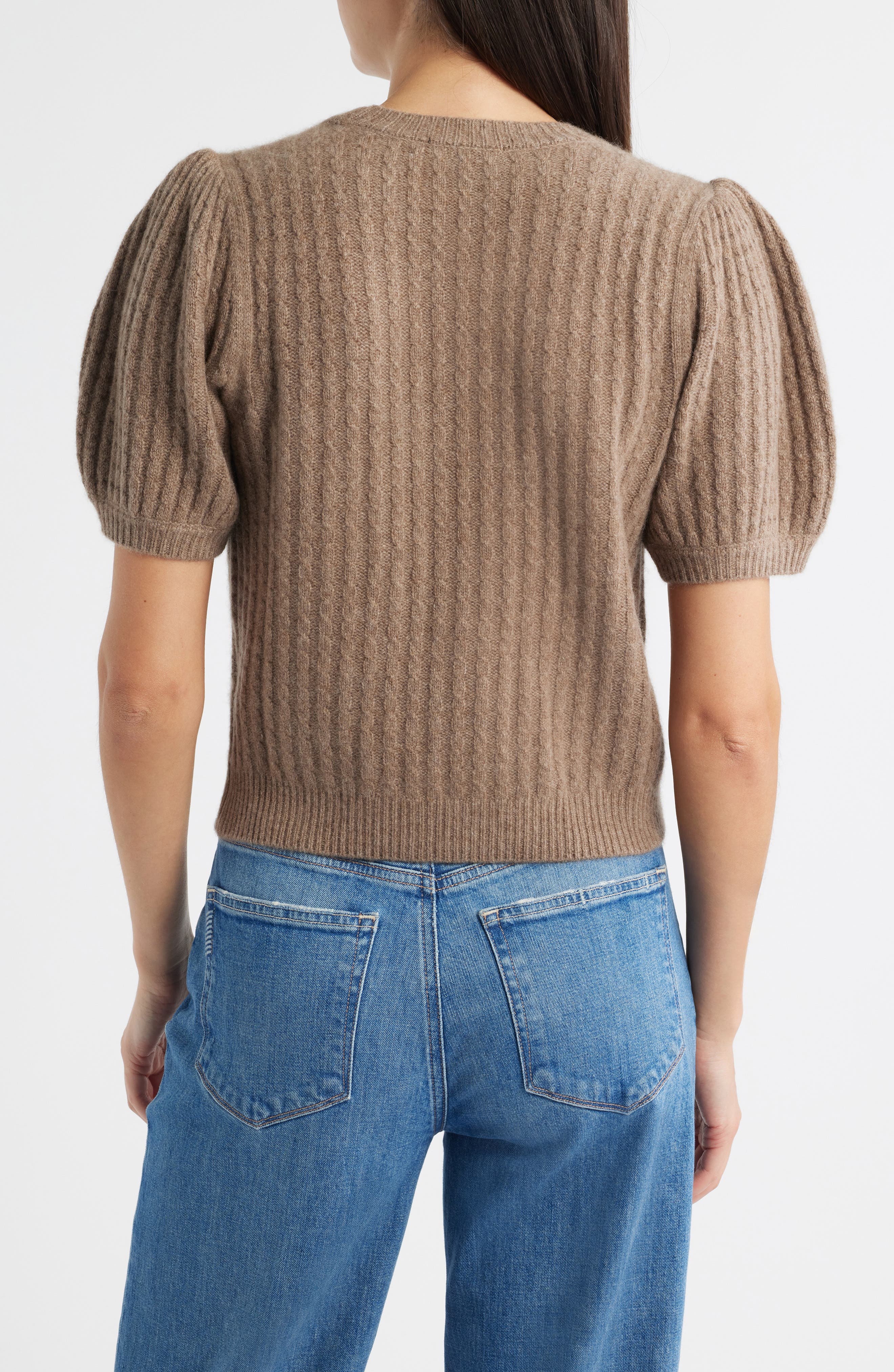 PAIGE Lucerne Puff Sleeve Cable Knit Cashmere Sweater | Nordstromrack