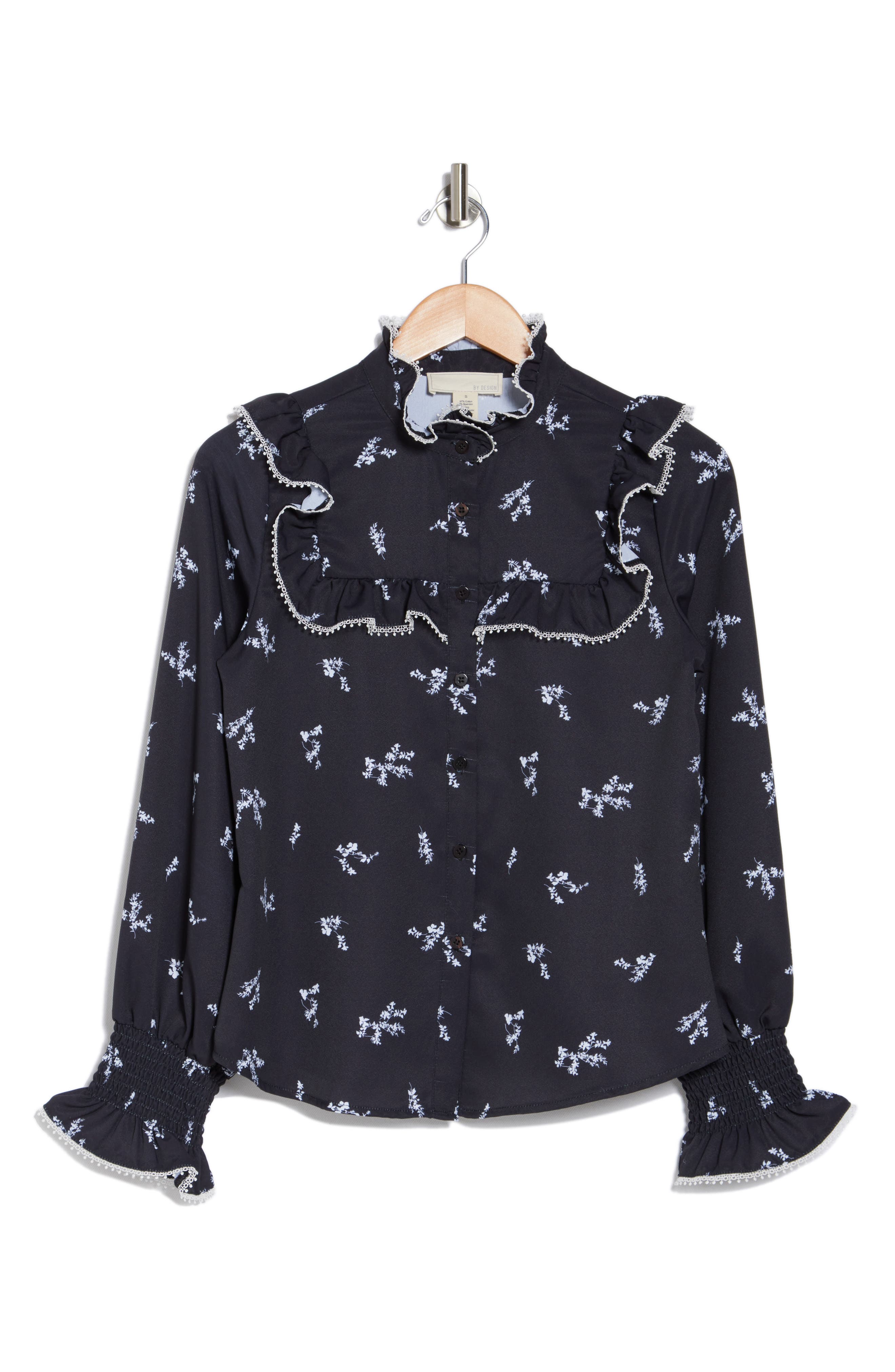BY DESIGN Amelia Floral Ruffled Yoke Button-Up Shirt | Nordstromrack