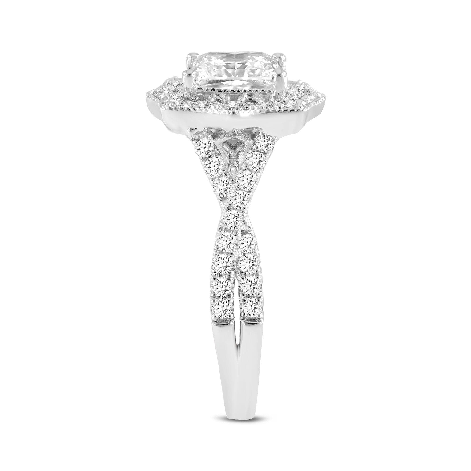 LuvMyJewelry Milena 14K White Gold Princess Cut Lab Grown Diamond Halo ...