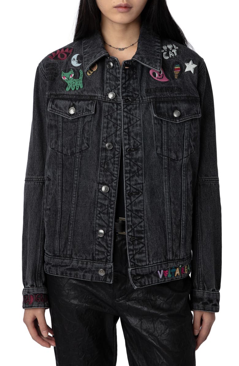 Zadig & Voltaire Kasy Embroidered Denim Trucker Jacket | Nordstrom