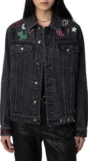 Zadig & Voltaire Kasy Embroidered Denim Trucker Jacket | Nordstrom