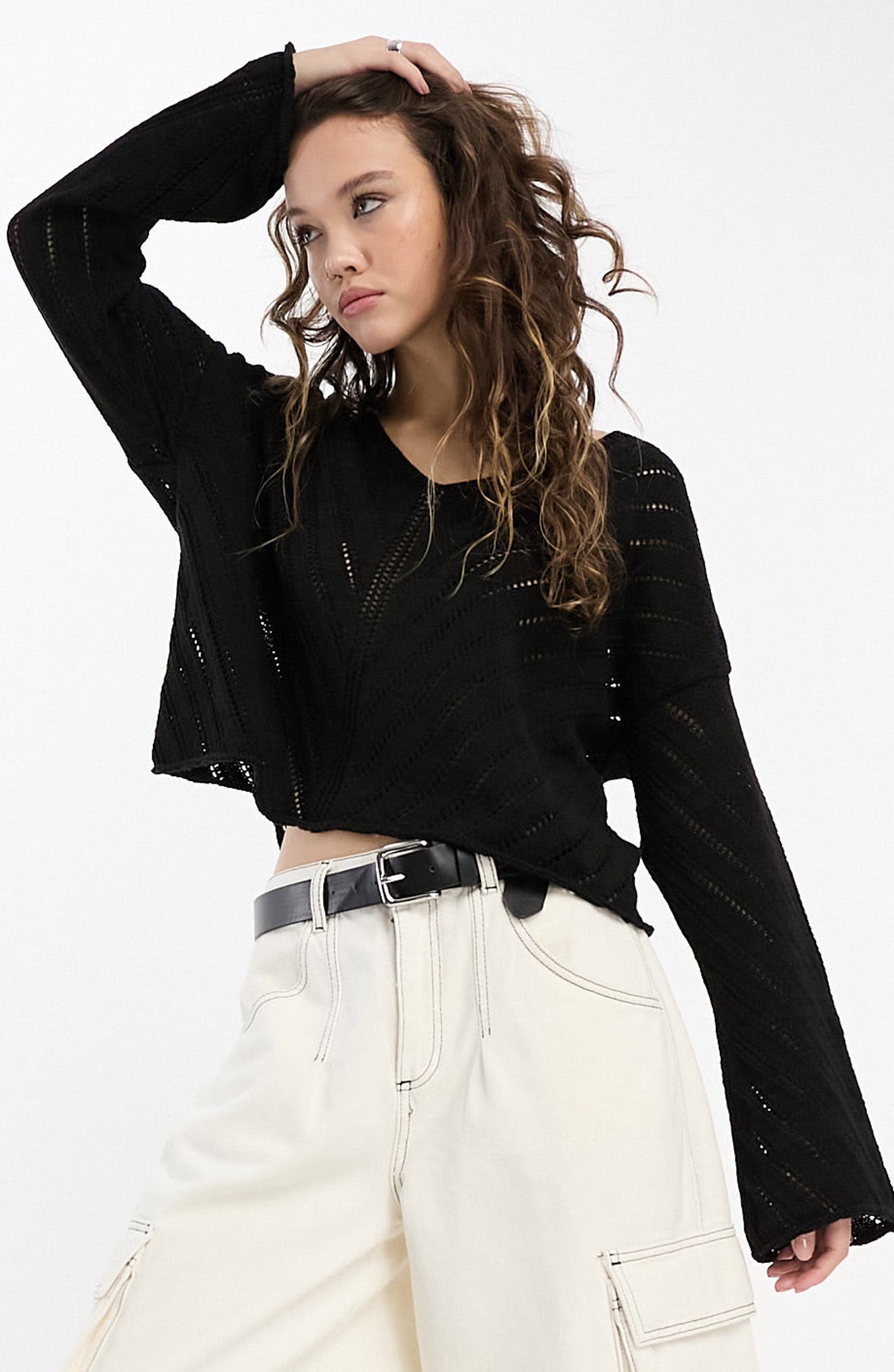 ASOS DESIGN Open Stitch V-Neck Crop Sweater | Nordstrom