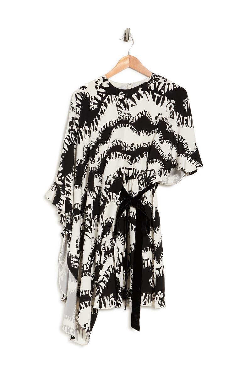 Valentino Logo Print Draped Sleeve Silk Dress | Nordstromrack
