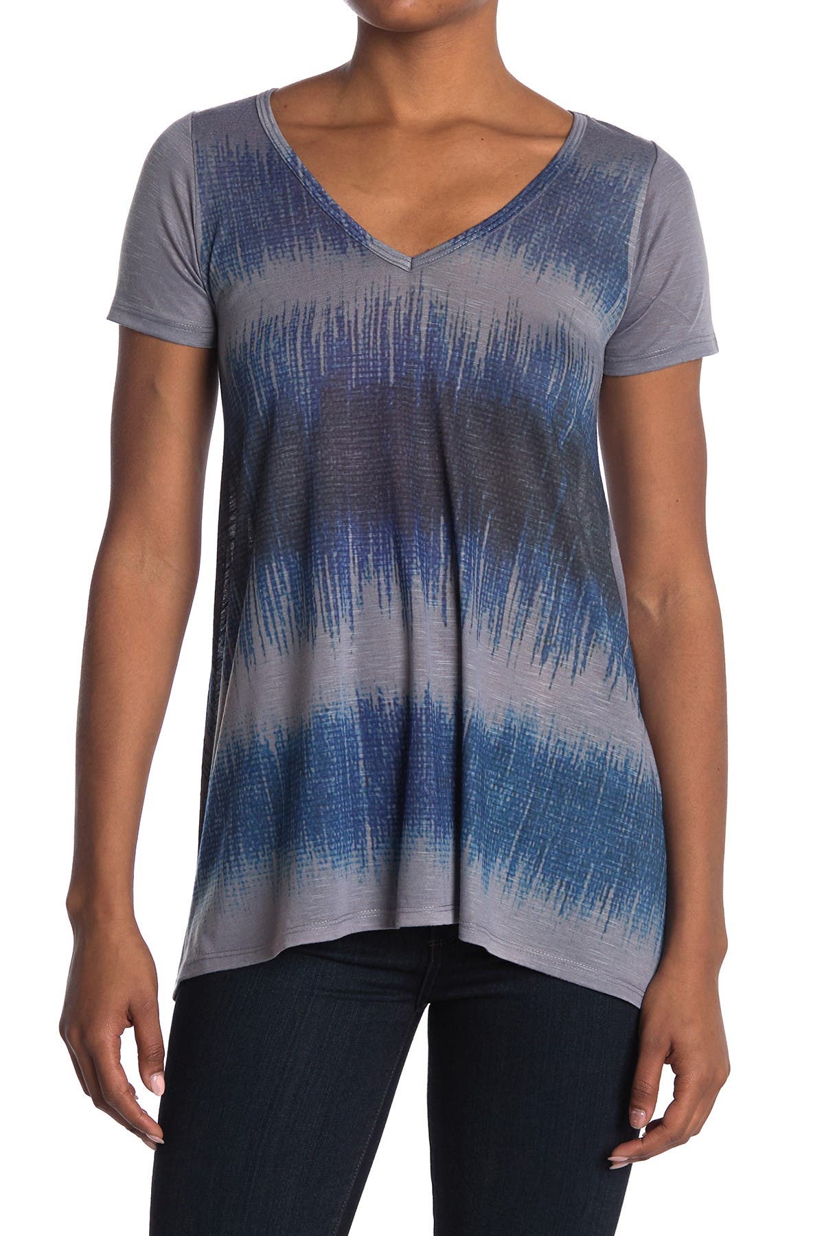 GO COUTURE Printed V-Neck Asymmetric Tunic | Nordstromrack