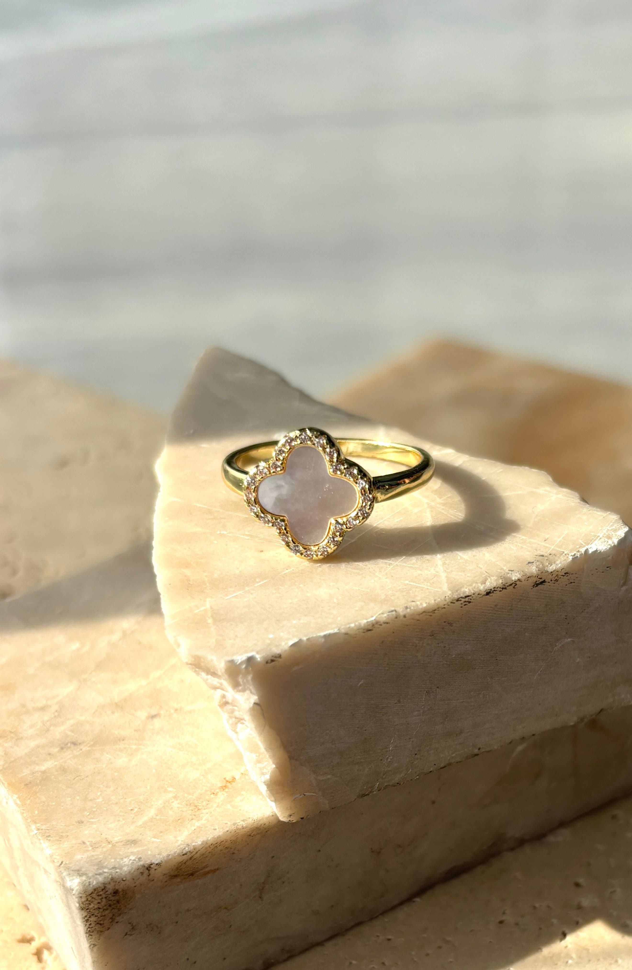 Adornia Mother-of-Pearl & Crystal Clover Ring | Nordstromrack