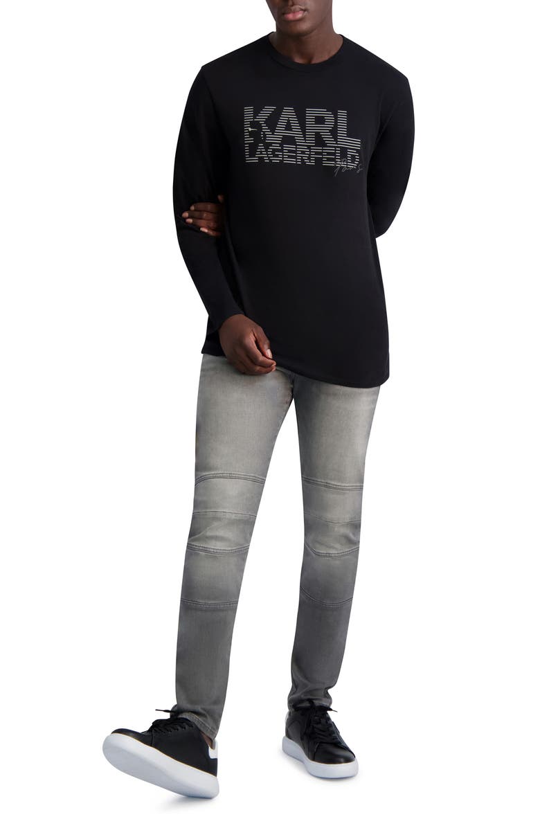 KARL LAGERFELD PARIS High Density Stripe Long Sleeve Cotton Graphic Tee ...