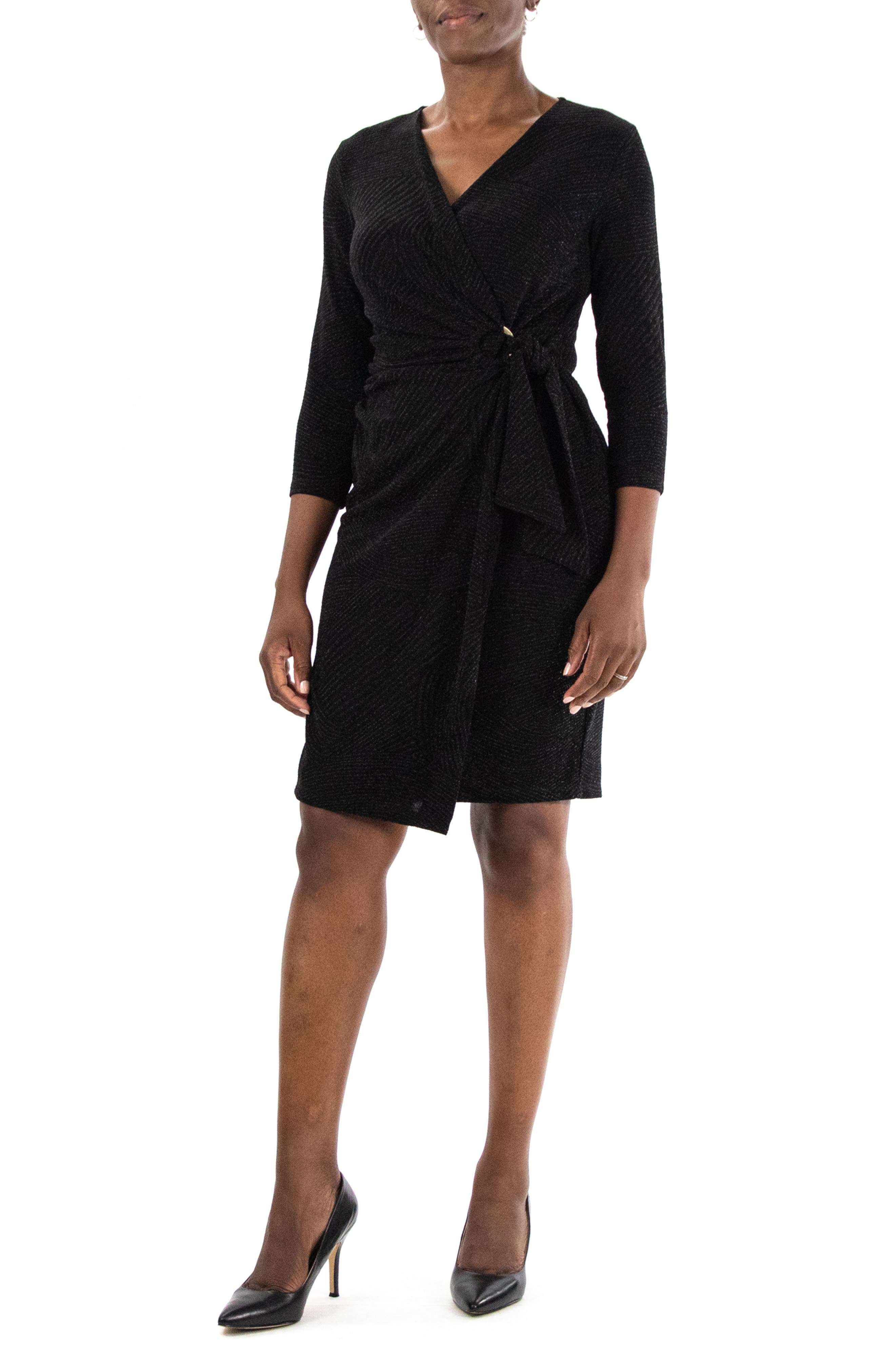 Nina Leonard O-Ring 3/4 Sleeve Wrap Dress | Nordstrom