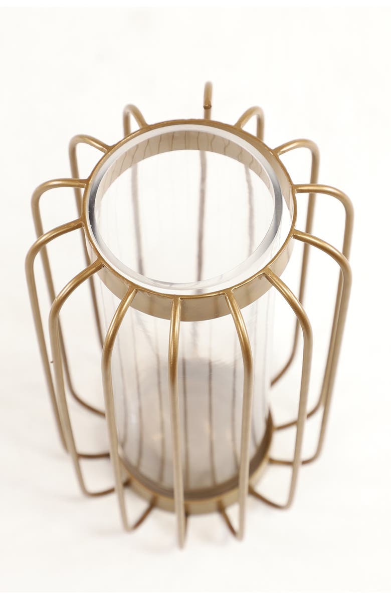 WILLOW ROW Cylindrical Modern Gold Metal Bars & Glass Vase Holder - 7 ...