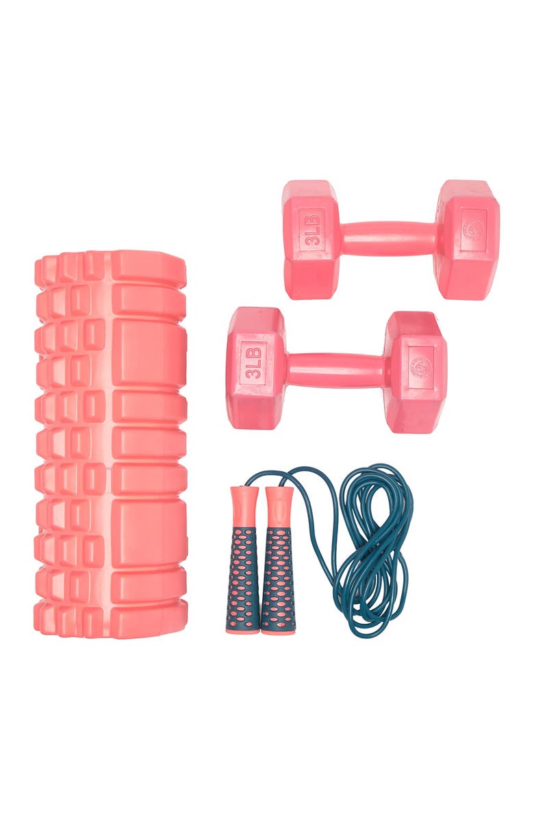 MERKURY INNOVATIONS Massage Roller, Jump Rope, & 3 lb. Dumbbell 4-Piece ...