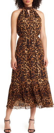Sam Edelman Leopard Print High Neck Sleeveless Dress | Nordstromrack