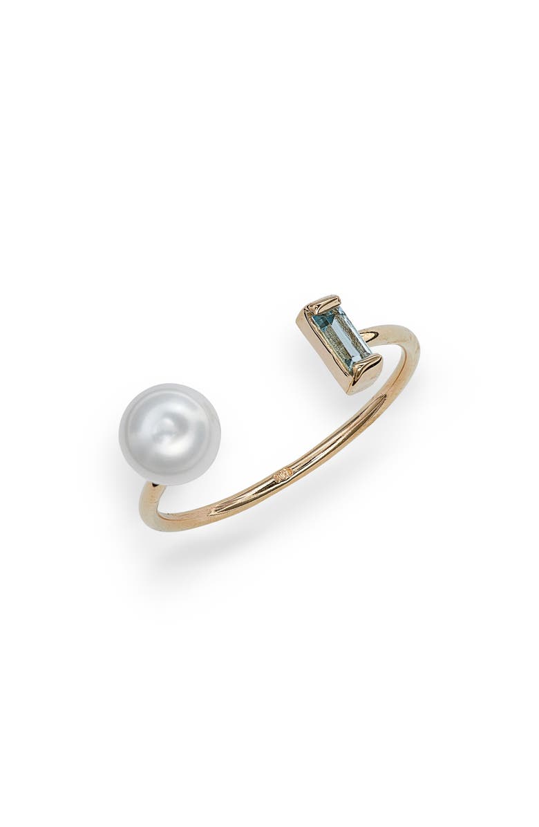 Poppy Finch Aquamarine Baguette & Pearl Open Ring | Nordstrom