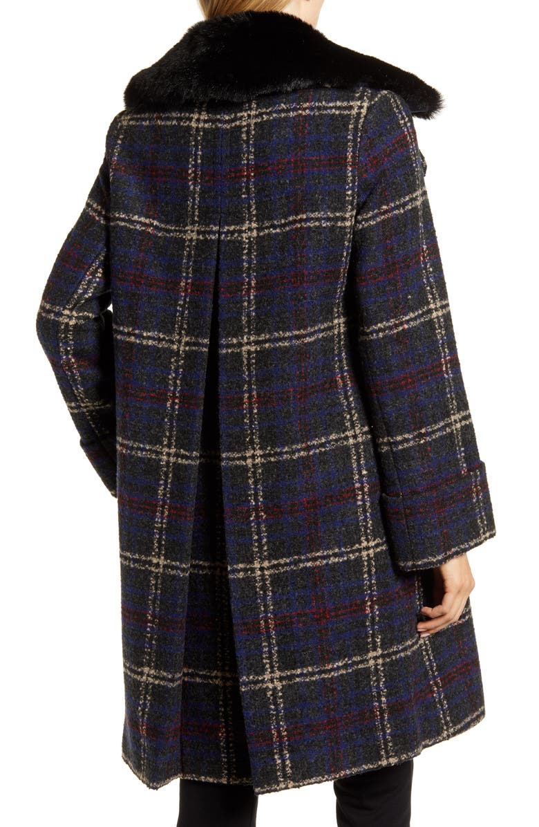 Sam Edelman Plaid Bouclé Wool Blend Coat with Faux Fur Trim | Nordstromrack
