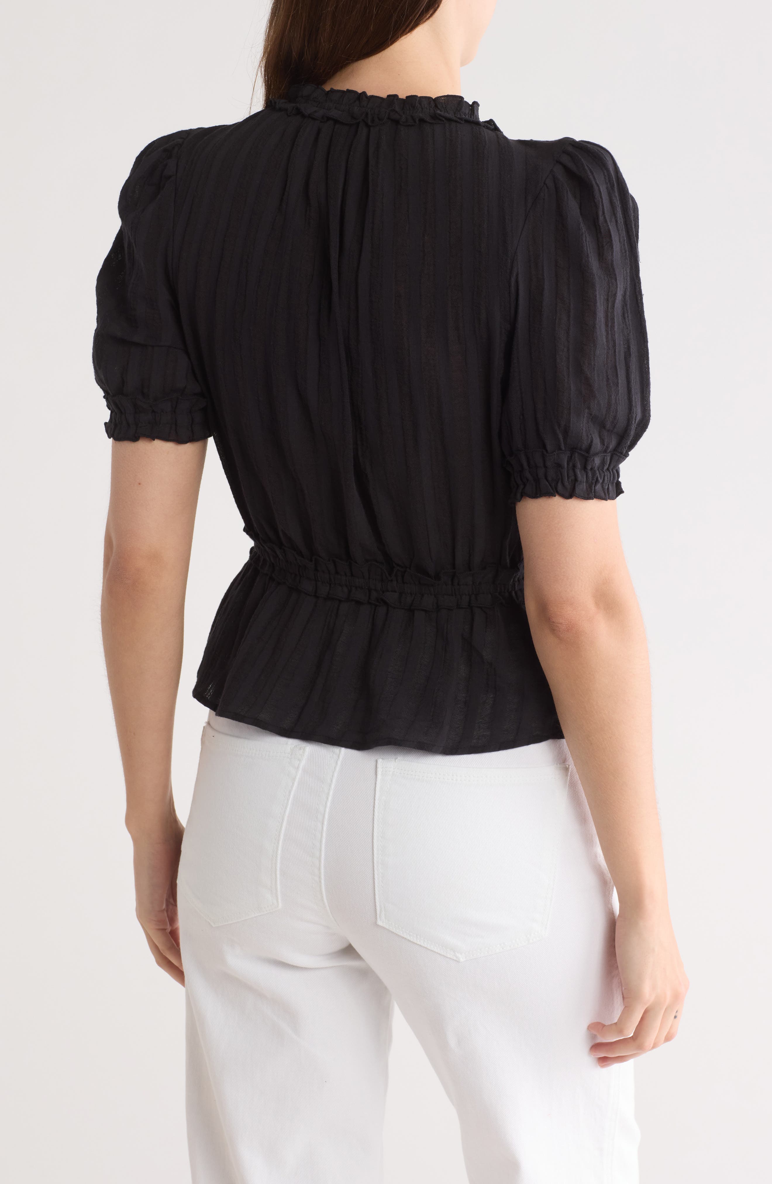 Steve Madden Shadow Stripe Ruffle Cotton Button Top | Nordstrom