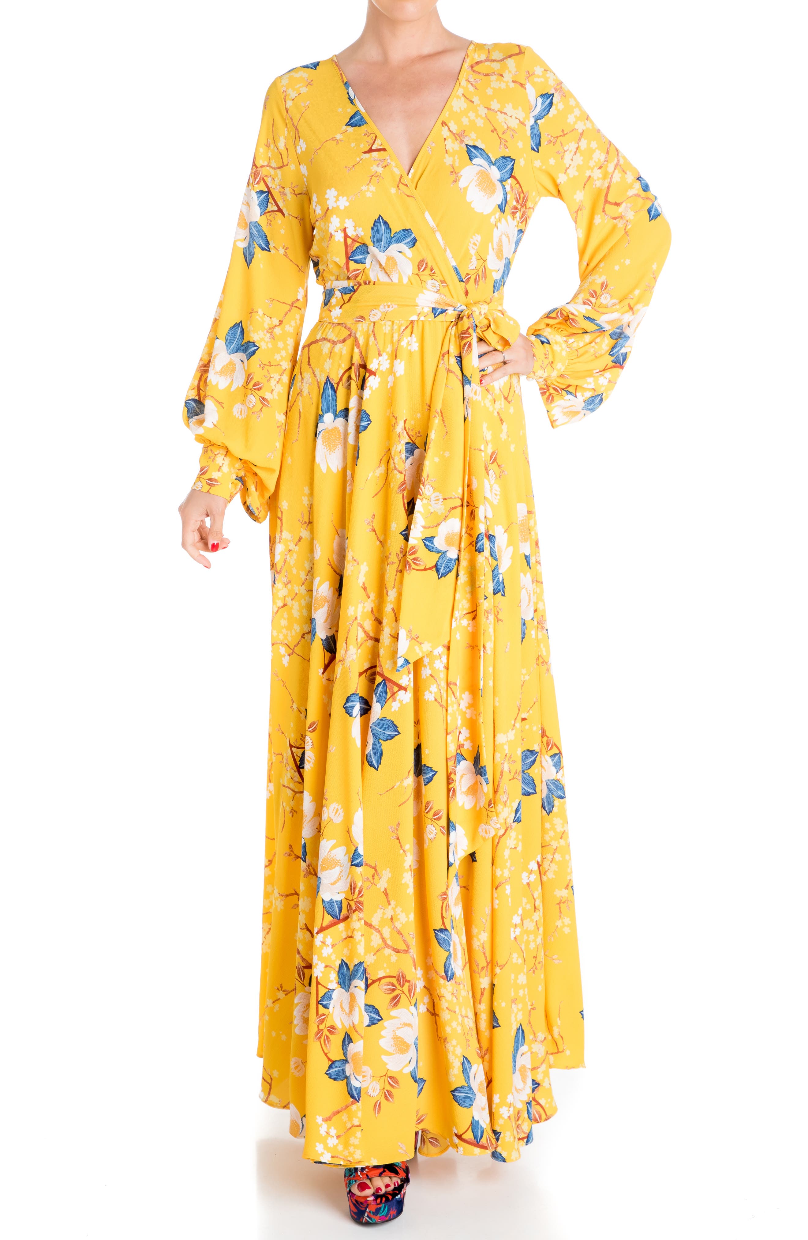 MEGHAN LA Lilypad Long Sleeve Wrap Maxi Dress | Nordstromrack