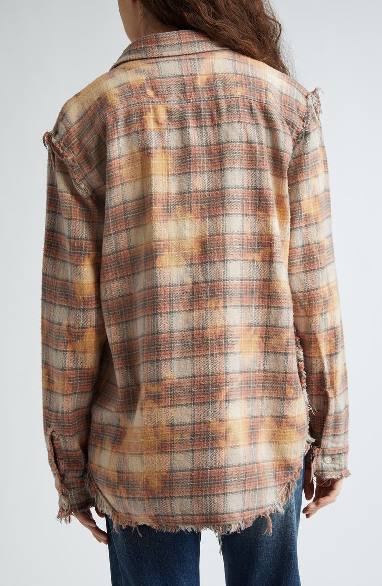 R13 Shredded Seam Oversize Bleached Plaid Cotton Flannel Button-Up ...