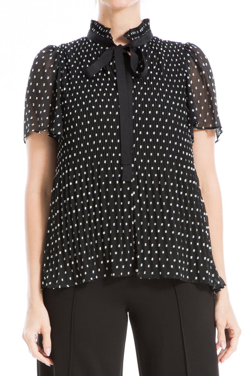 MAX STUDIO Short Sleeve Pleated Clip Dot Top | Nordstromrack